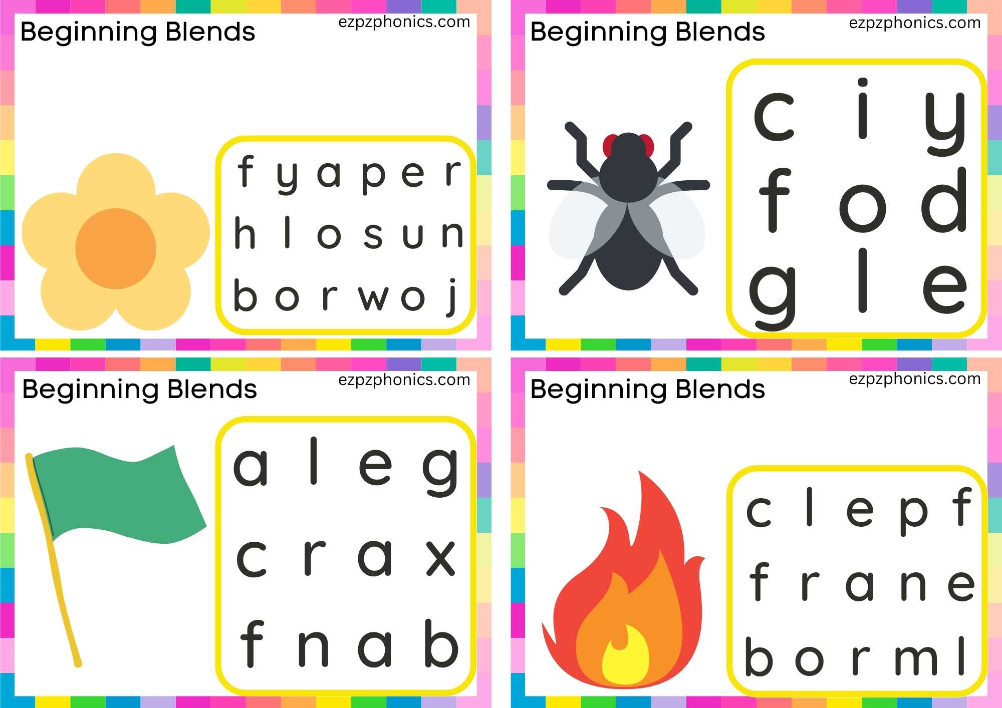 FL Beginning Blends Activity Circle The Correct Letters To Make The Words Set 1 - ezpzphonics.com